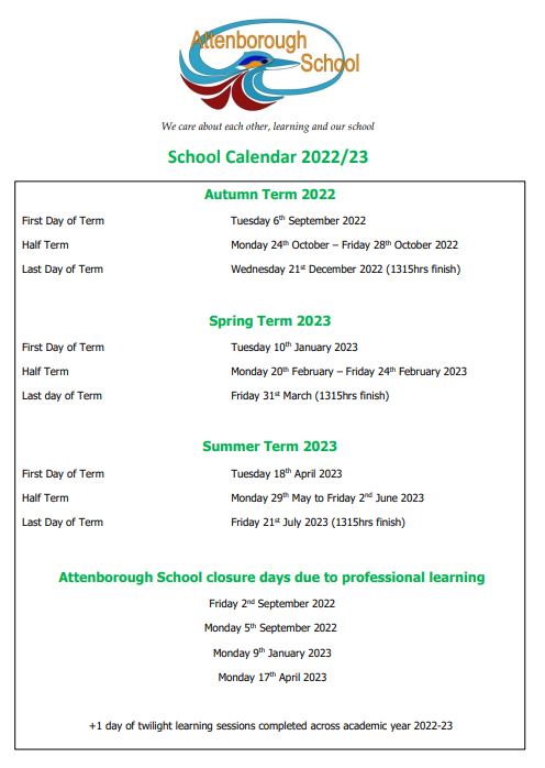 2022-23 Term Dates - Attenborough School